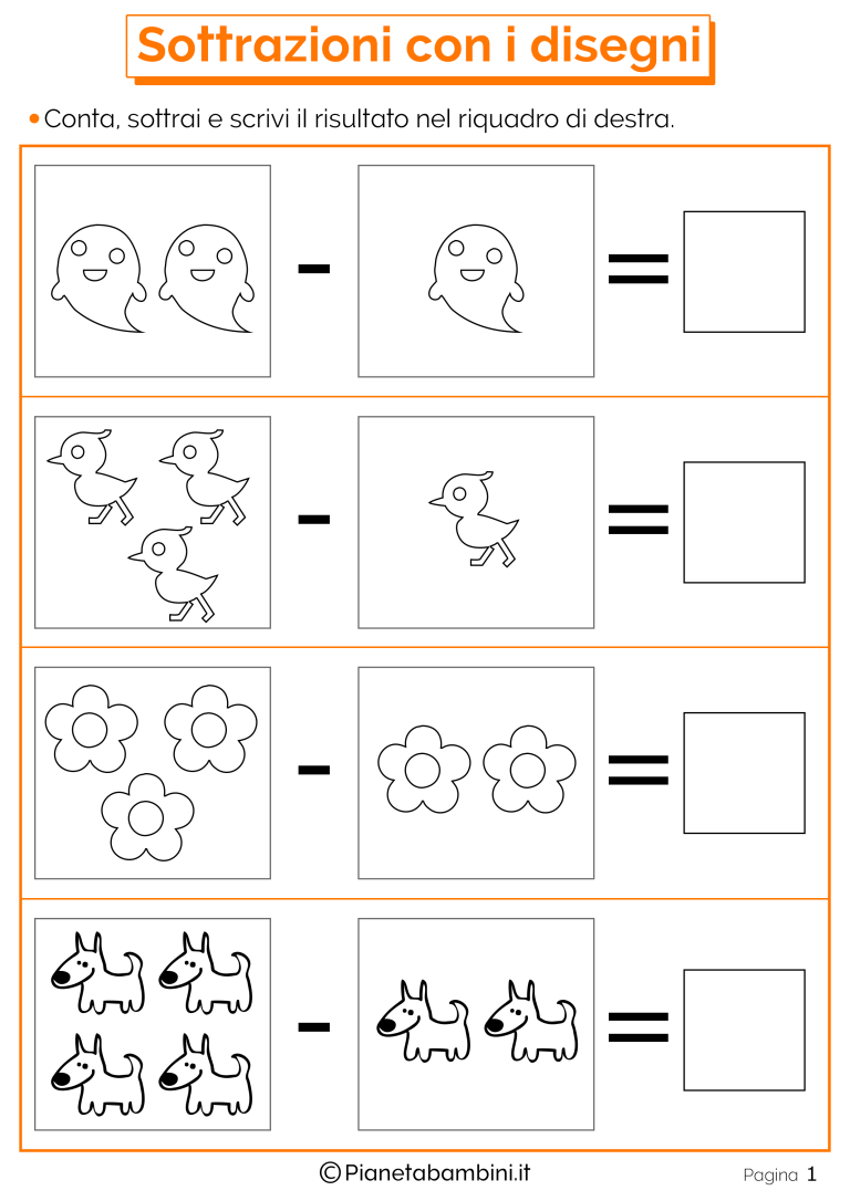 Addizioni e Sottrazioni con Disegni per Bambini | PianetaBambini.it