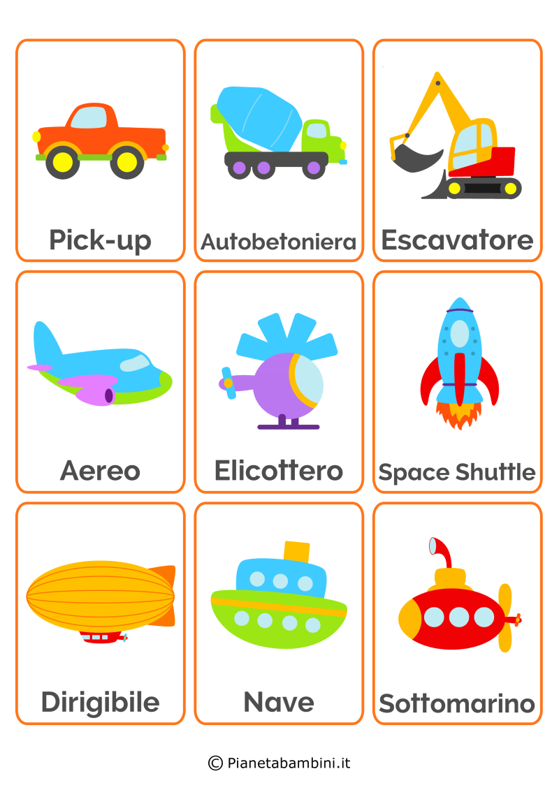Carte Tematiche per Bambini: i Mezzi di Trasporto | PianetaBambini.it