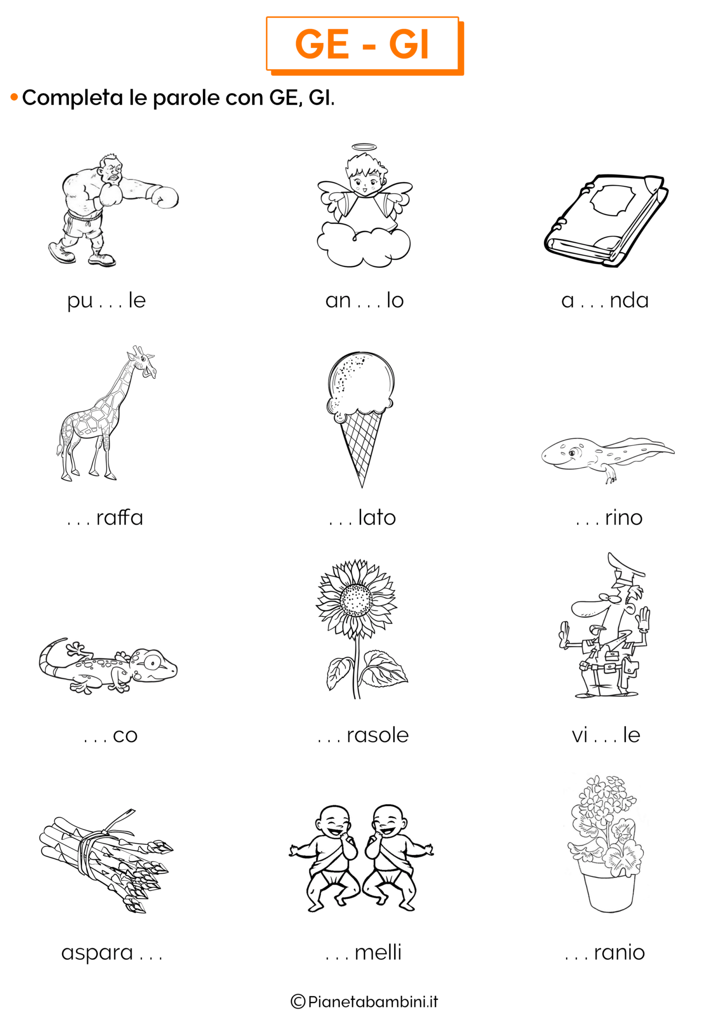 Schede Didattiche su GE-GI e GHE-GHI da Stampare | PianetaBambini.it