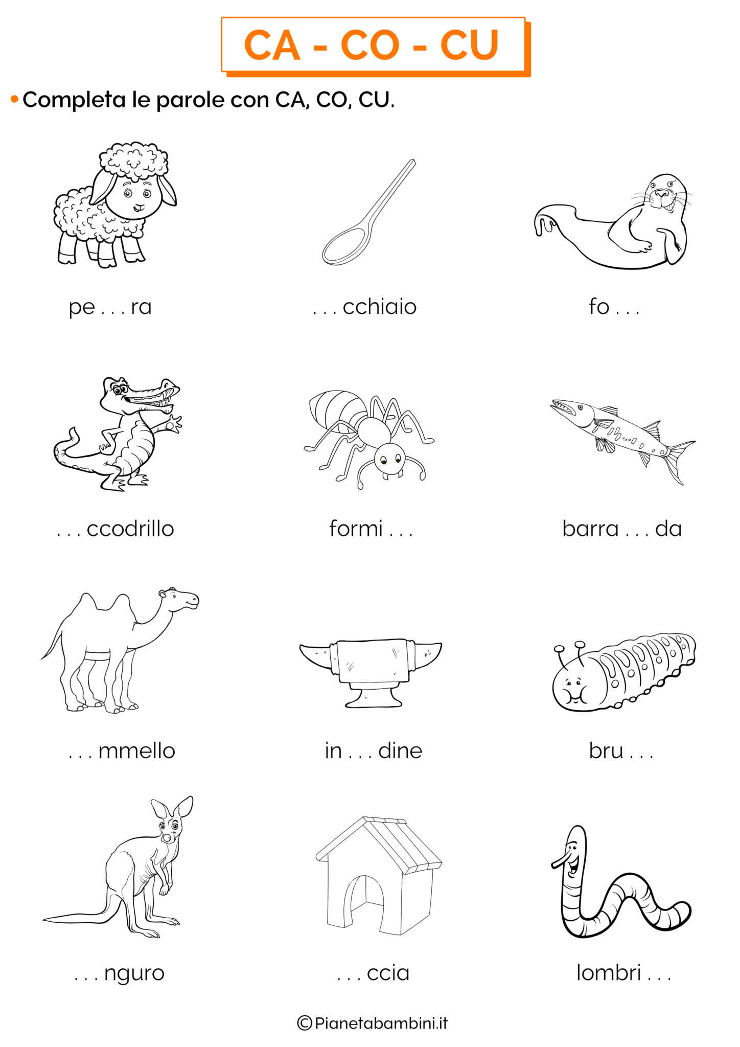 Schede Didattiche su CA-CO-CU da Stampare | PianetaBambini.it