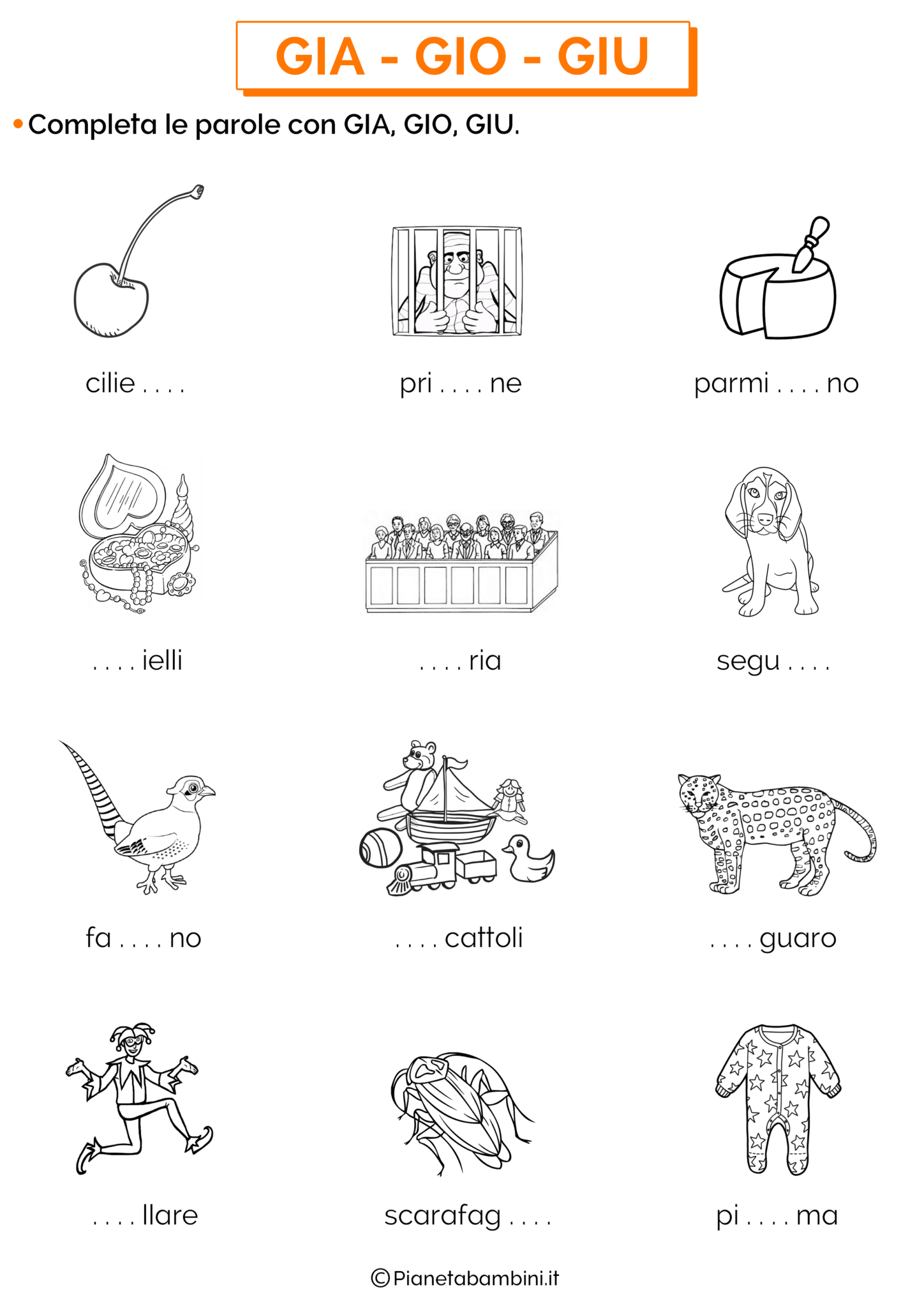 Schede Didattiche su GIA-GIO-GIU da Stampare | PianetaBambini.it