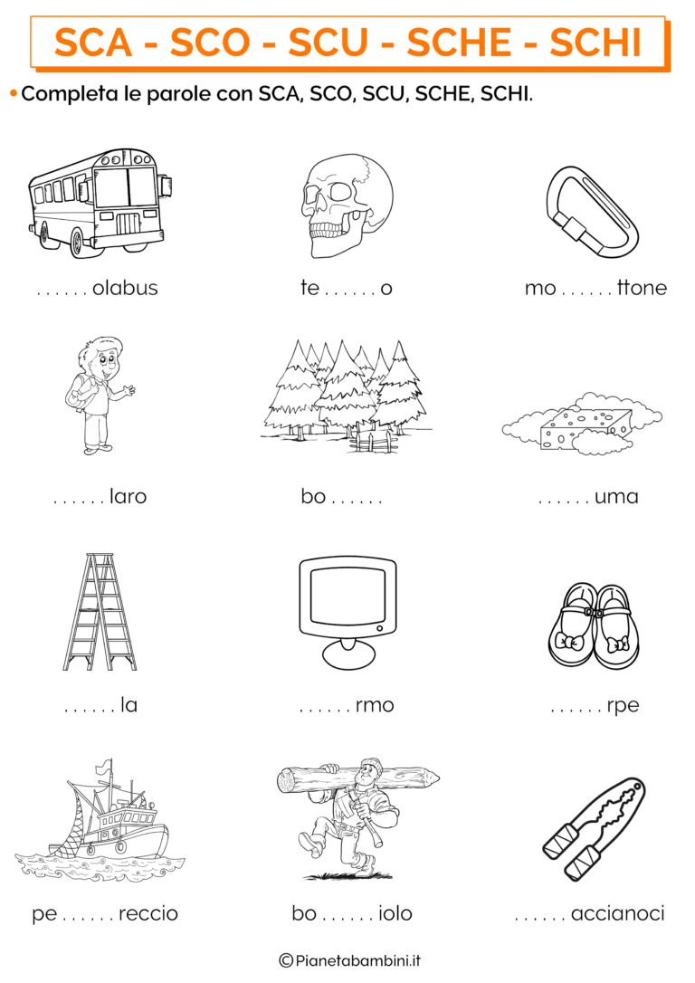 Schede Didattiche su SCA-SCO-SCU da Stampare | PianetaBambini.it