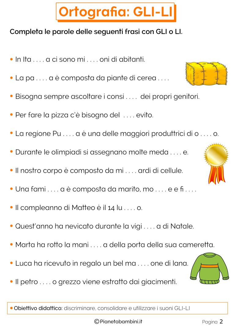 Schede Didattiche su GLI-LI da Stampare | PianetaBambini.it