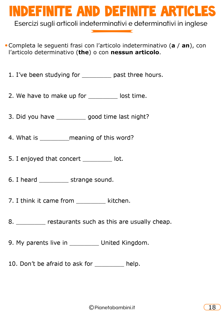 Articoli in Inglese: Schede per la Scuola Primaria | PianetaBambini.it