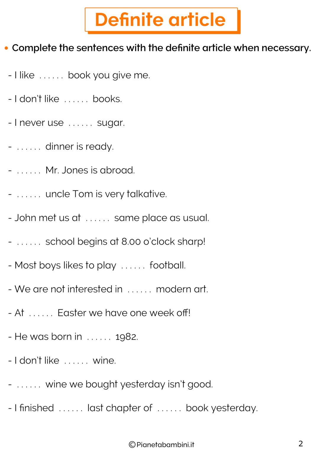 Articoli in Inglese: Schede per la Scuola Primaria | PianetaBambini.it