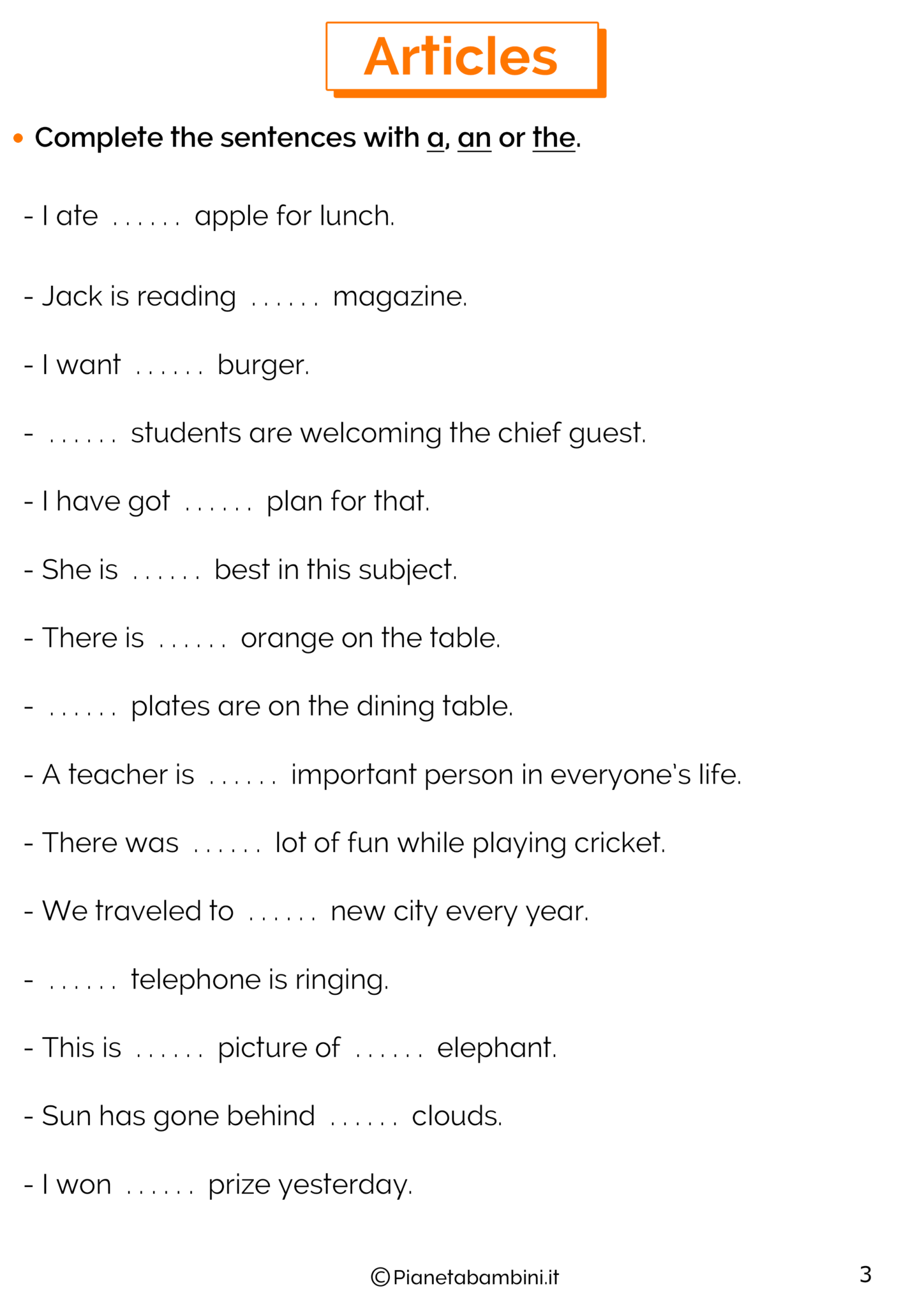 Articoli in Inglese: Schede per la Scuola Primaria | PianetaBambini.it