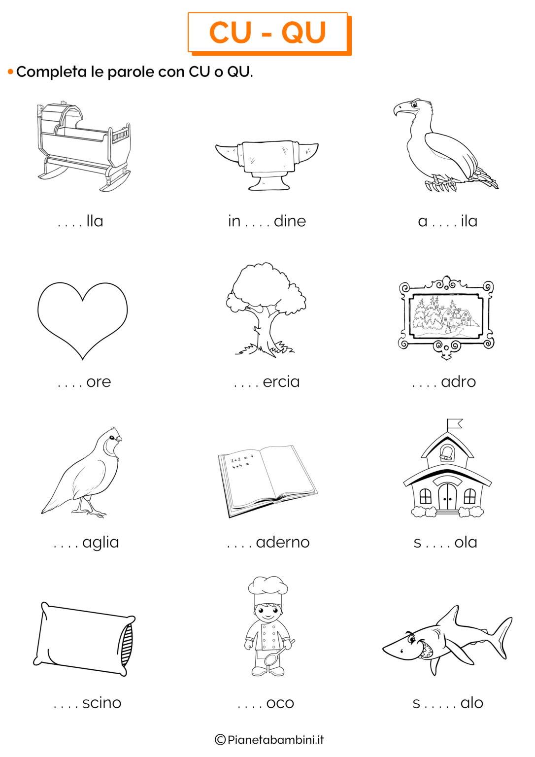 Schede Didattiche su CU-QU-CQU da Stampare | PianetaBambini.it