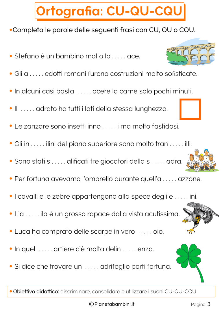 Schede Didattiche su CU-QU-CQU da Stampare | PianetaBambini.it