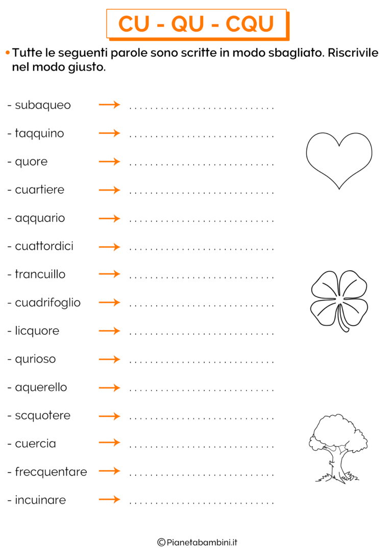 Schede Didattiche su CU-QU-CQU da Stampare | PianetaBambini.it