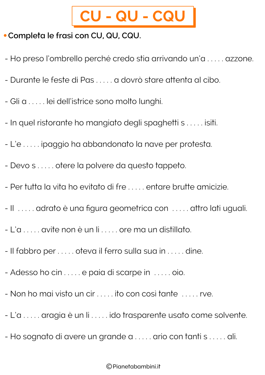 Schede Didattiche su CU-QU-CQU da Stampare | PianetaBambini.it