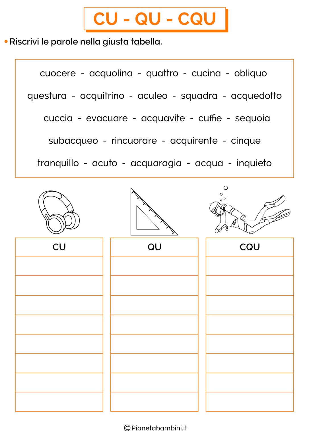Schede Didattiche su CU-QU-CQU da Stampare | PianetaBambini.it