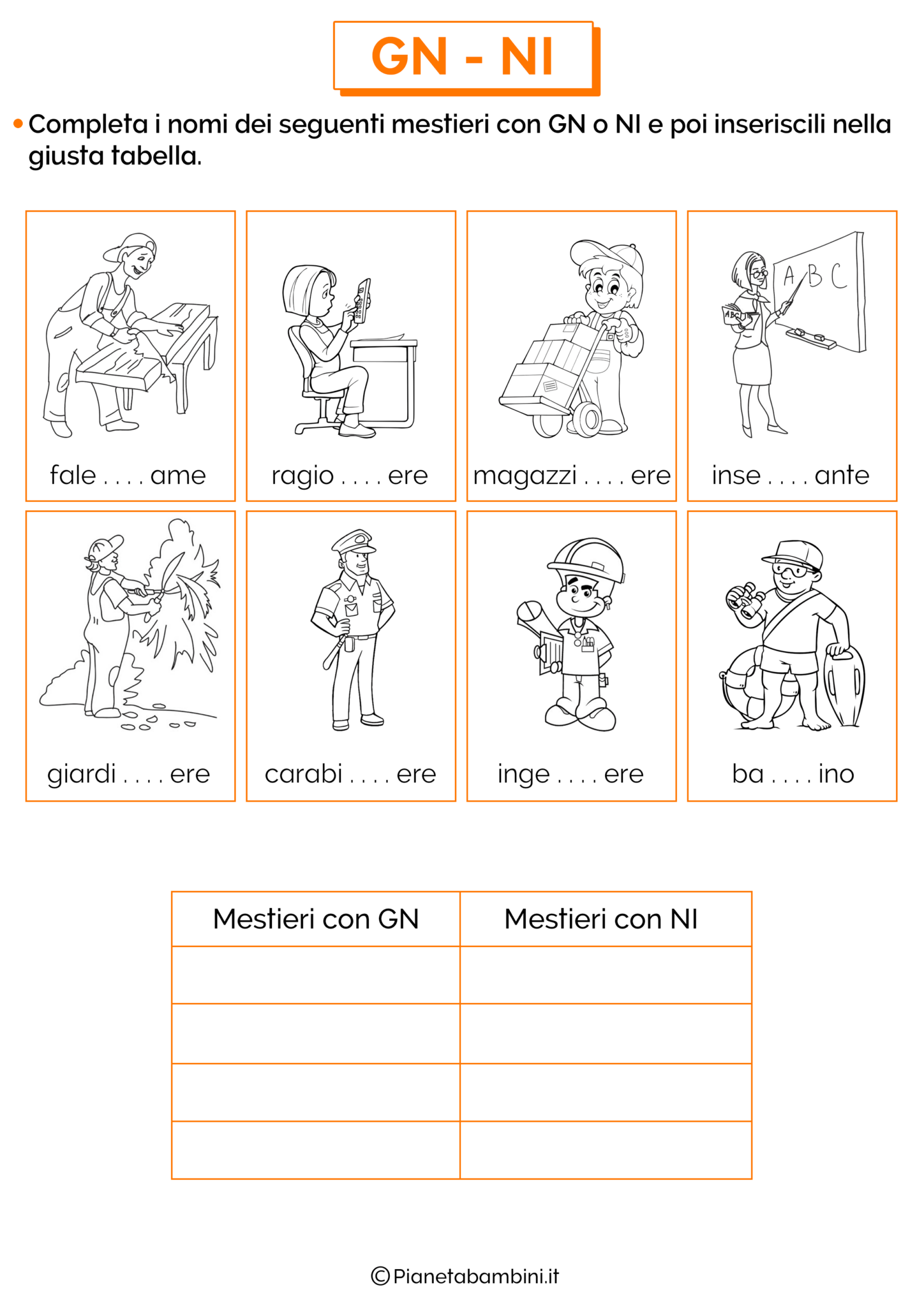 Schede Didattiche su GN-NI da Stampare | PianetaBambini.it