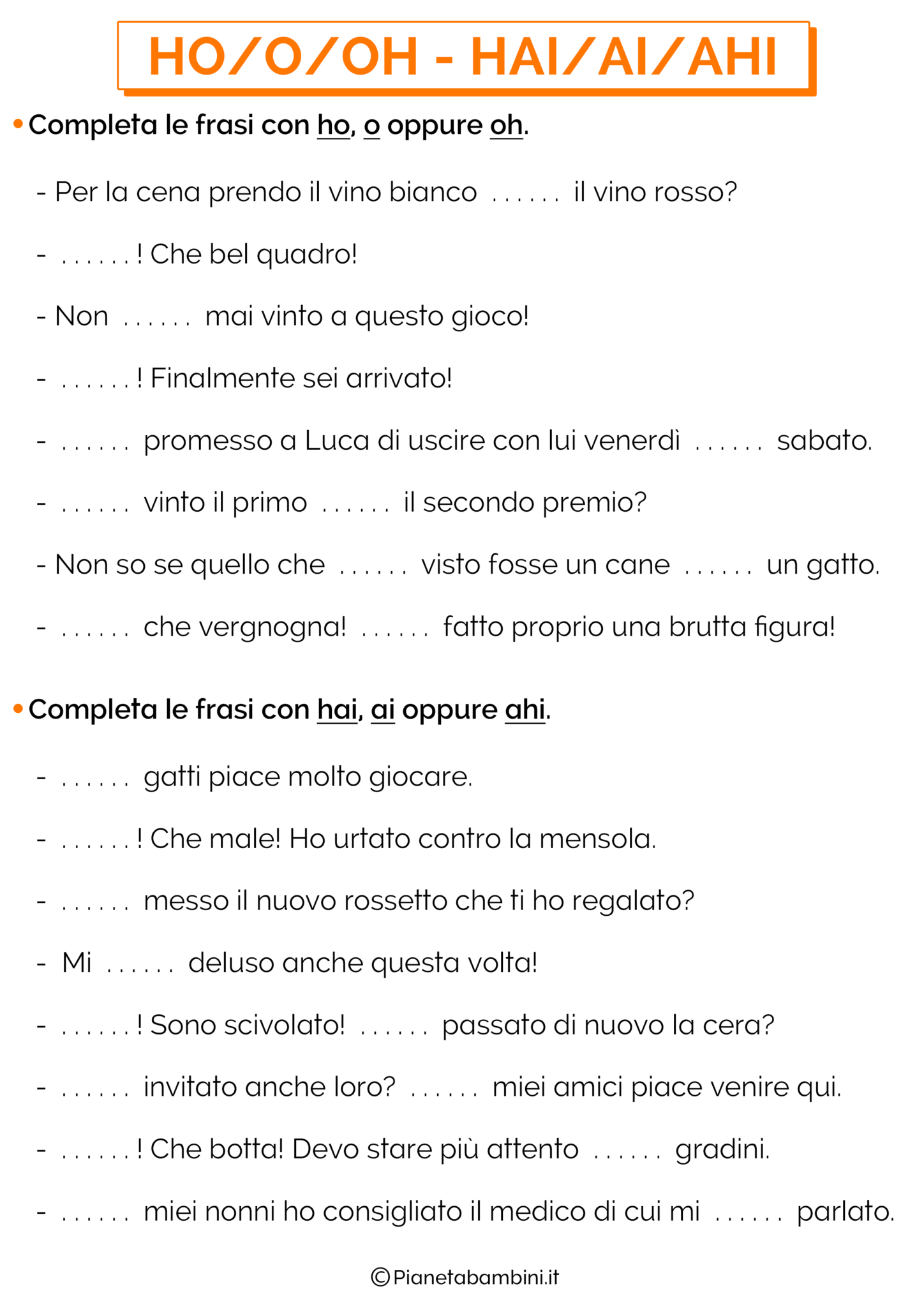 Schede Didattiche sull'H da Stampare | PianetaBambini.it