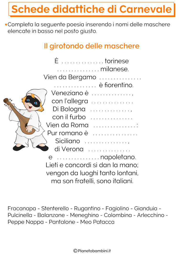 Schede Didattiche di Carnevale per la Scuola Primaria | PianetaBambini.it