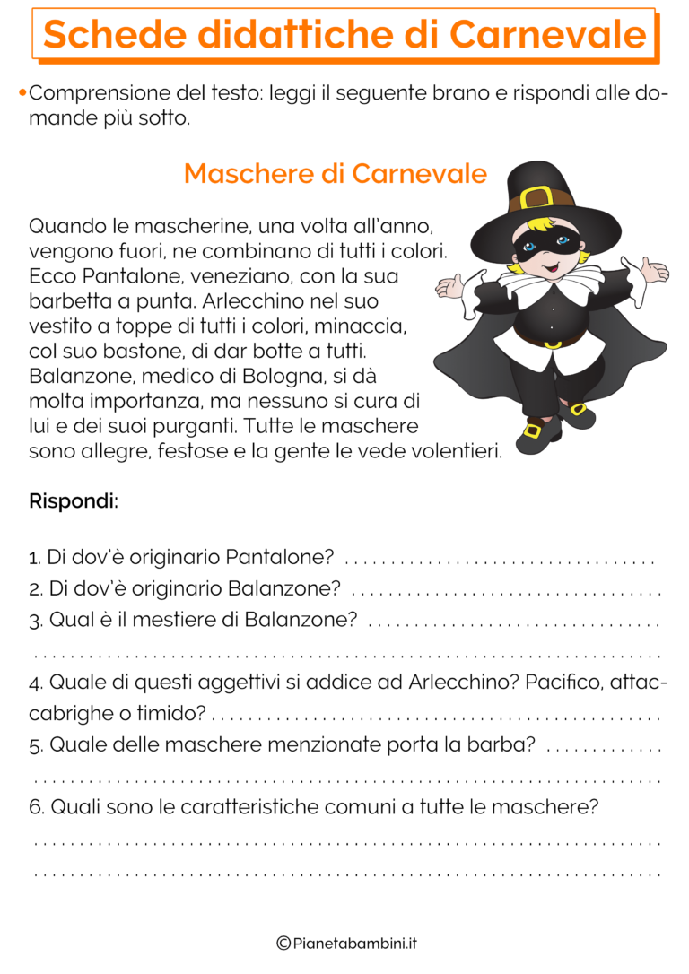 Schede Didattiche di Carnevale per la Scuola Primaria | PianetaBambini.it
