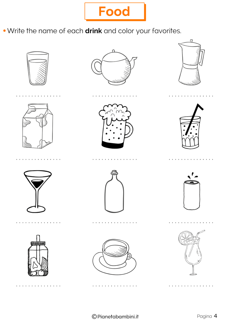 Cibi e Bevande in Inglese: Schede per la Scuola Primaria ...