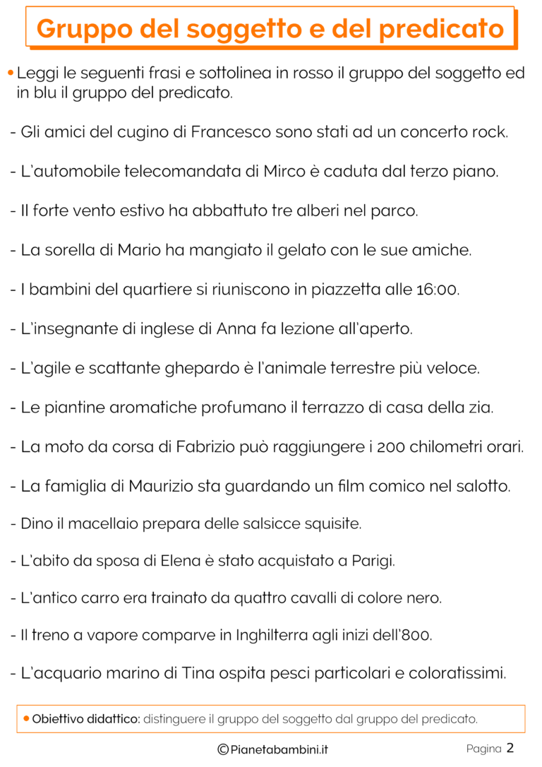 Gruppo del Soggetto e del Predicato: Esercizi per la Scuola Primaria ...