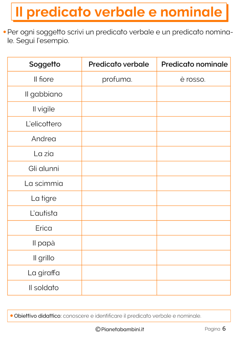 Il Predicato Verbale e Nominale: Esercizi per la Scuola Primaria ...
