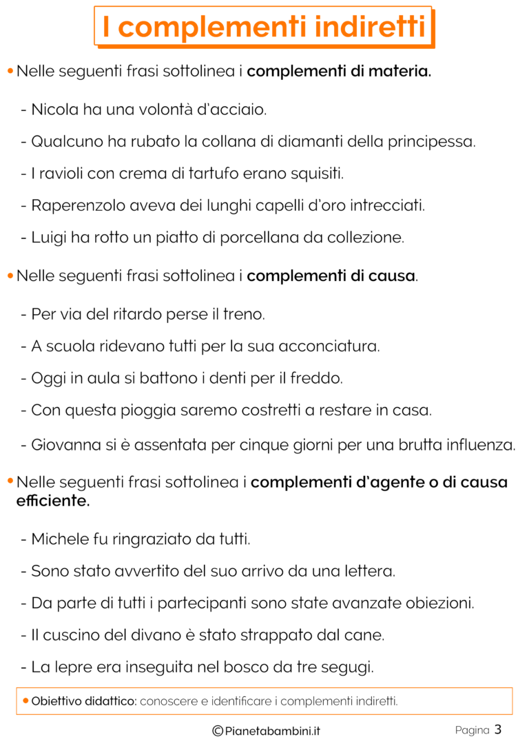 I Complementi Indiretti: Esercizi per la Scuola Primaria | PianetaBambini.it