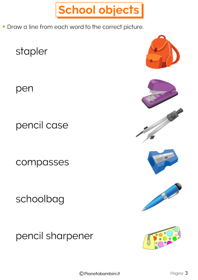 Gli Oggetti Scolastici in Inglese: Schede per la Scuola Primaria ...