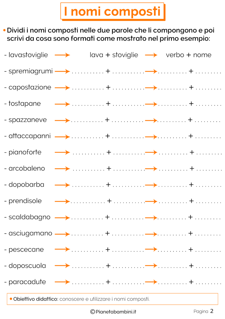 I Nomi Composti: Esercizi per la Scuola Primaria | PianetaBambini.it