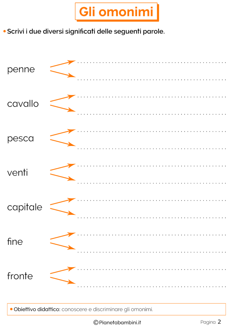 Gli Omonimi: Esercizi per la Scuola Primaria | PianetaBambini.it