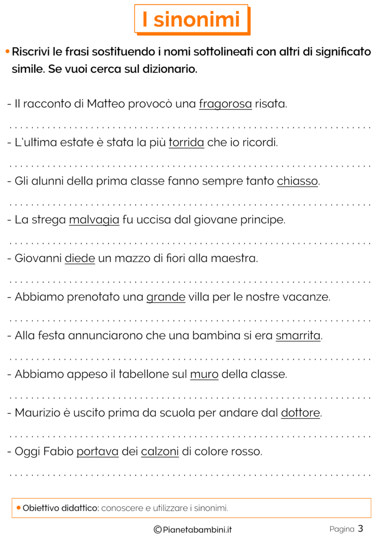 I Sinonimi: Esercizi per la Scuola Primaria | PianetaBambini.it