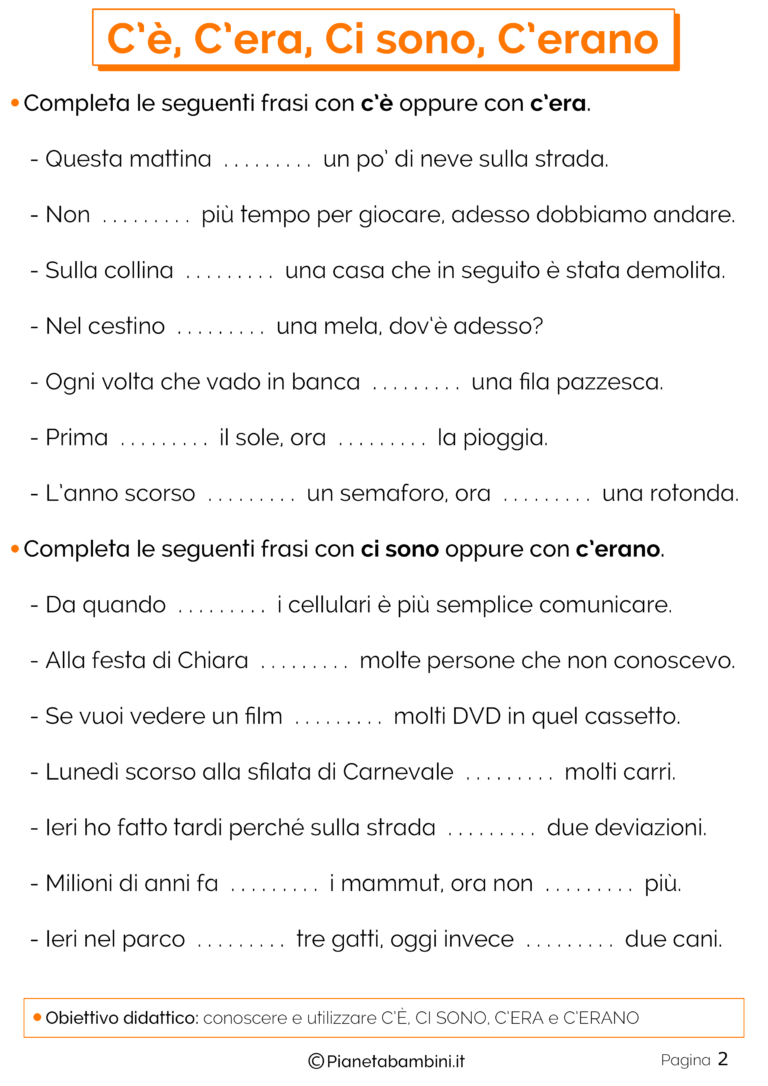C'è, C'era, Ci sono, C'erano: Esercizi per la Scuola Primaria ...