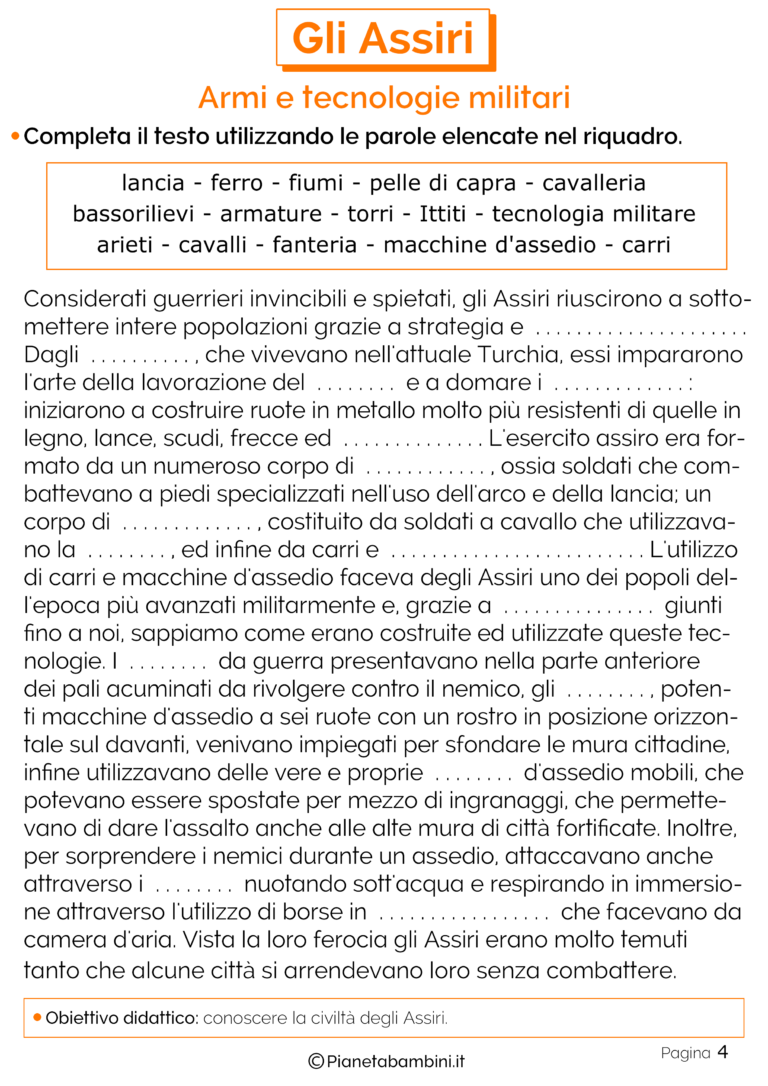 Gli Assiri: Schede Didattiche per la Scuola Primaria | PianetaBambini.it