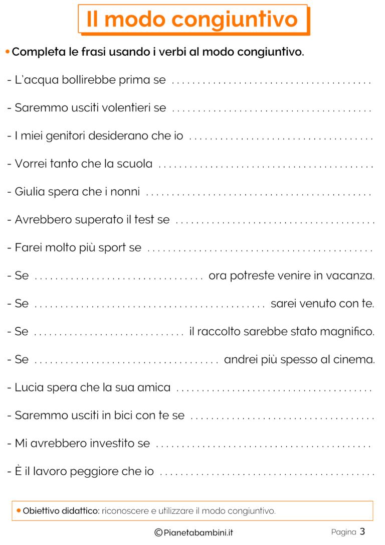 Il Modo Congiuntivo: Esercizi per la Scuola Primaria | PianetaBambini.it