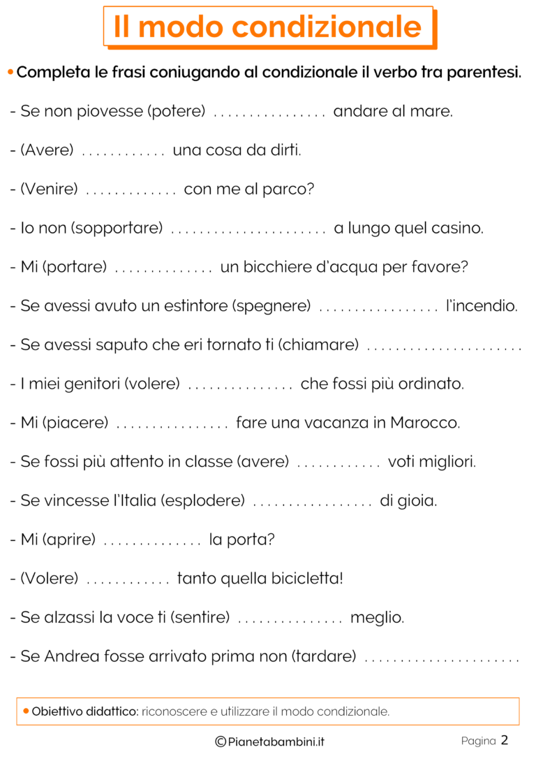 Il Modo Condizionale: Esercizi per la Scuola Primaria | PianetaBambini.it