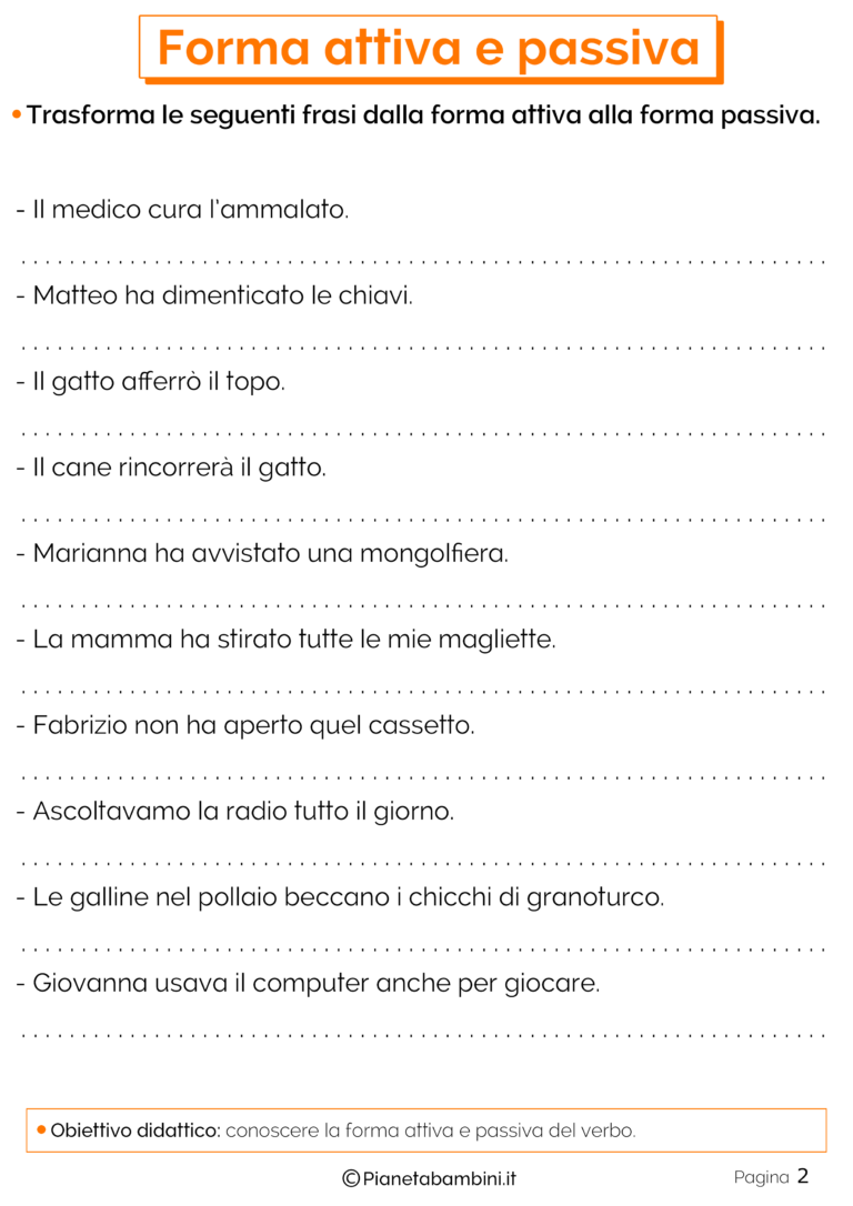 Forma Attiva e Passiva dei Verbi: Esercizi per la Scuola Primaria ...