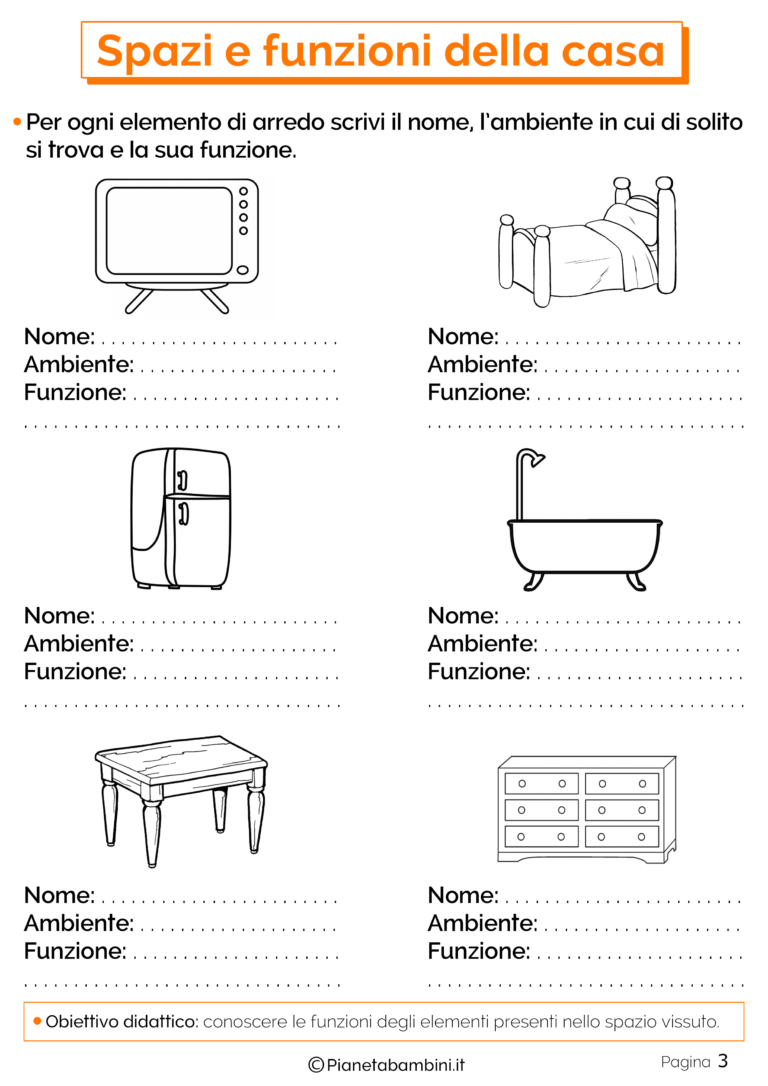 Spazi e Funzioni della Casa: Schede per la Classe Prima | PianetaBambini.it