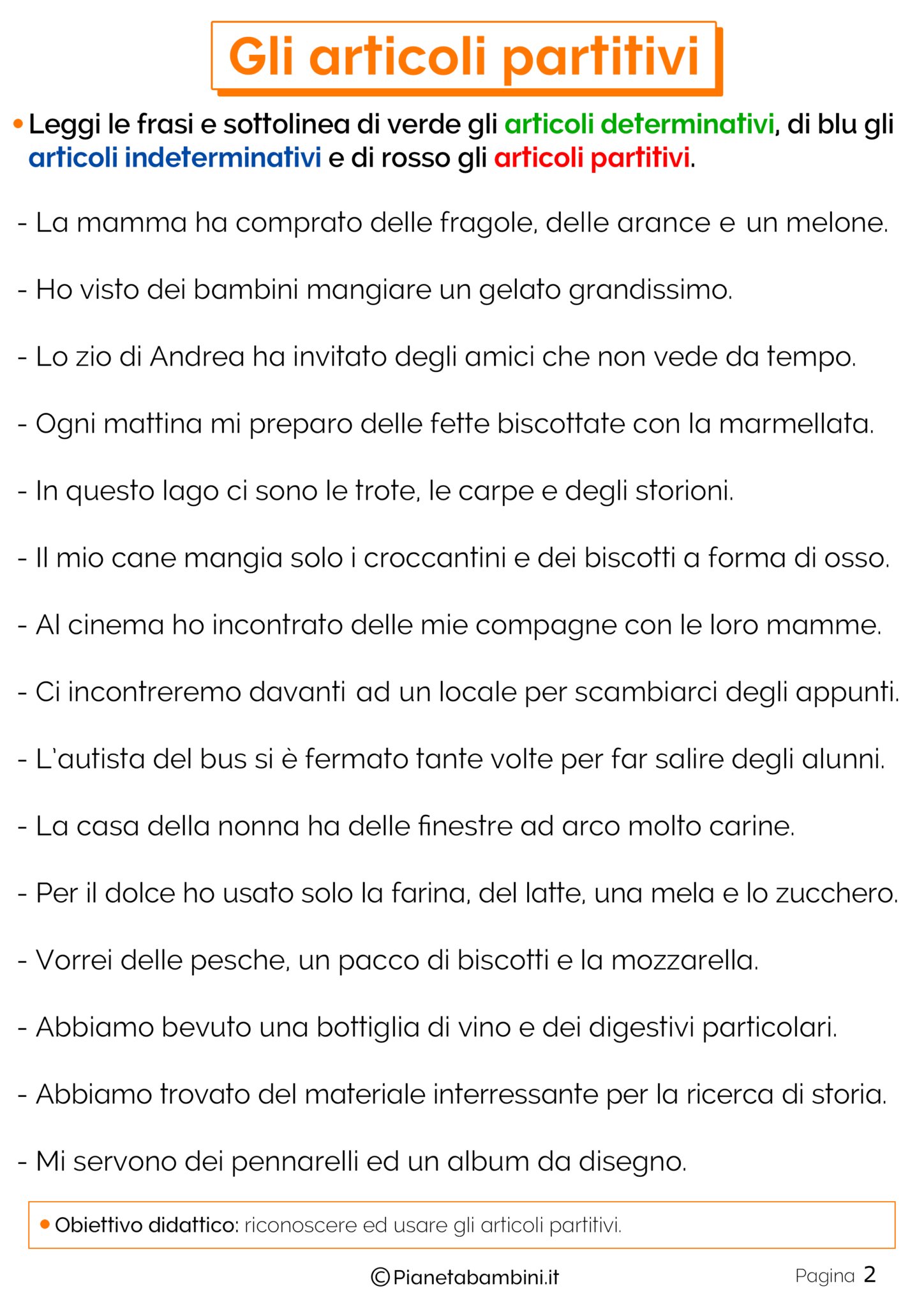 Articoli Partitivi: Esercizi per la Scuola Primaria | PianetaBambini.it