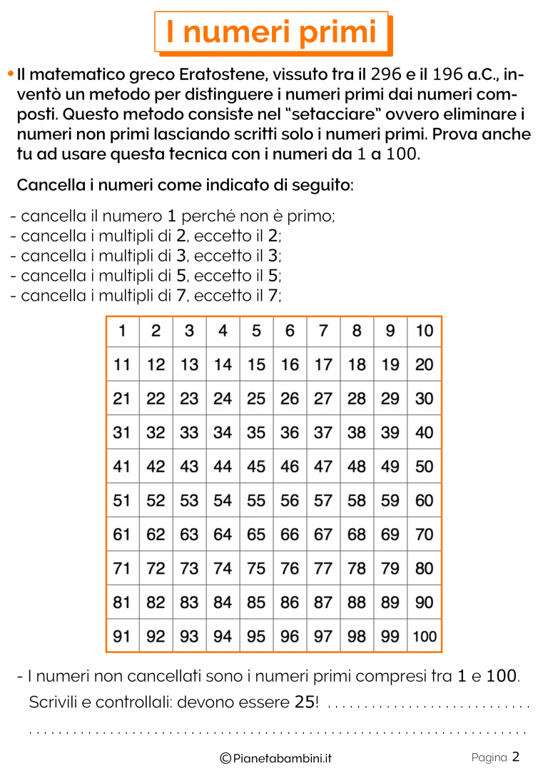 Esercizi sui Numeri Primi per la Scuola Primaria | PianetaBambini.it