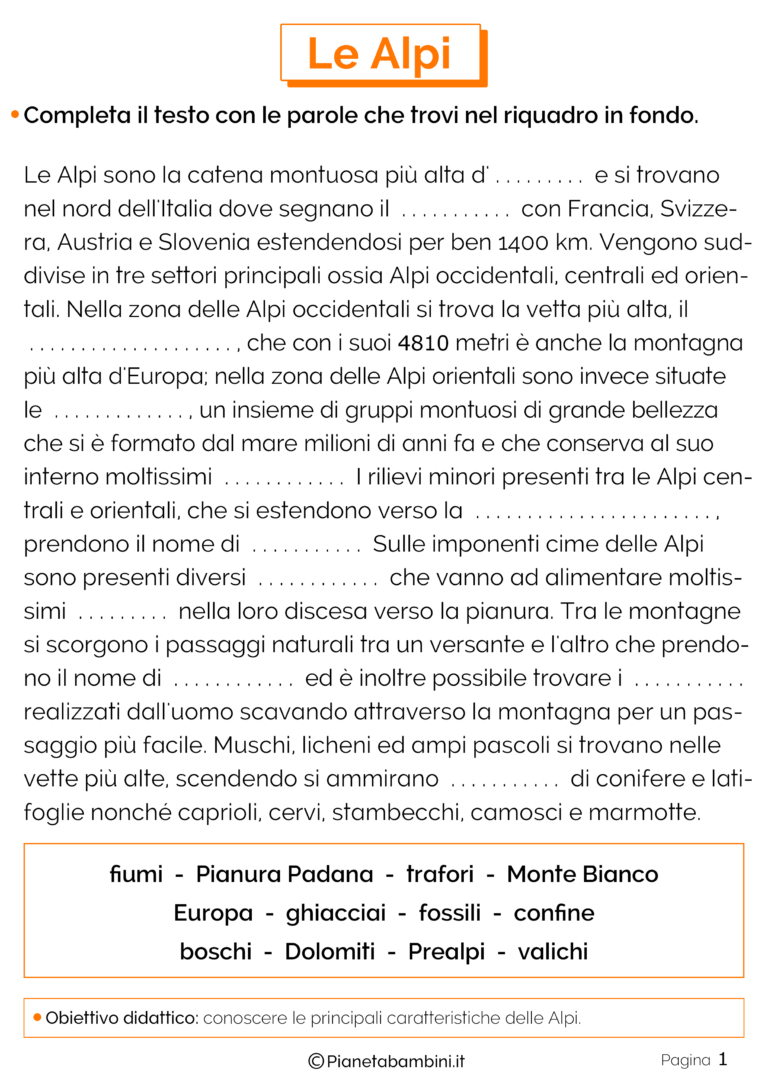 Le Alpi: Schede Didattiche per la Scuola Primaria | PianetaBambini.it
