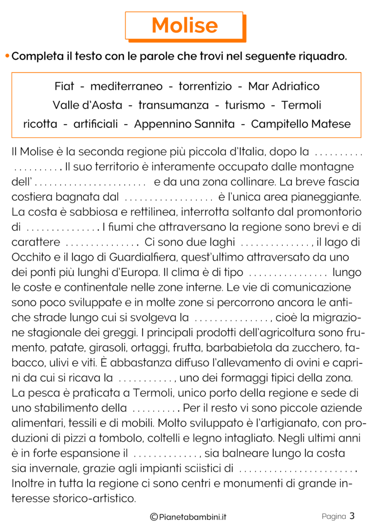 Molise: Schede Didattiche per la Scuola Primaria | PianetaBambini.it