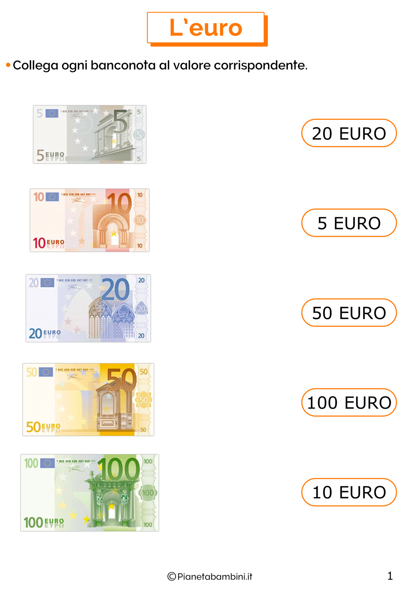 Schede Didattiche sull'Euro per la Scuola Primaria | PianetaBambini.it