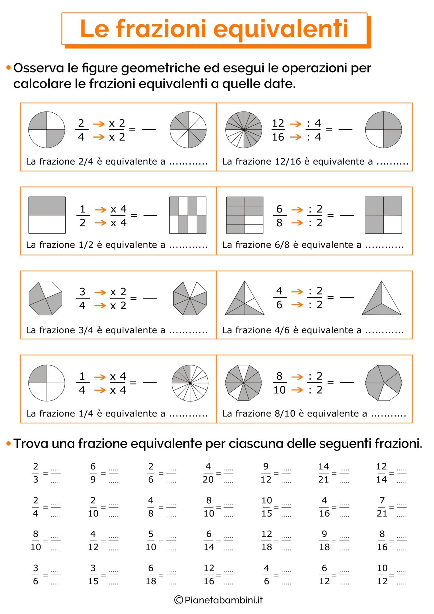 Le Frazioni: Esercizi per la Scuola Primaria | PianetaBambini.it