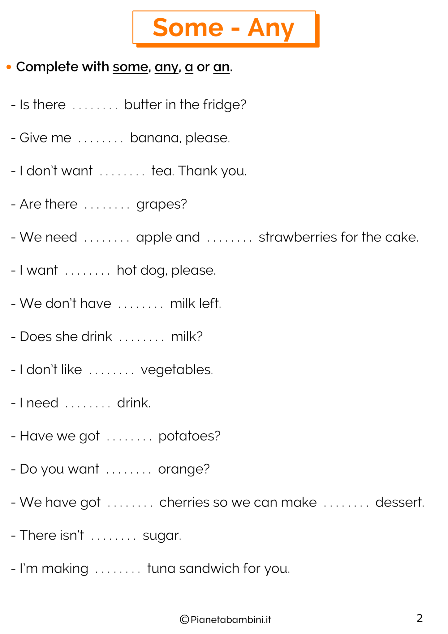 SOME - ANY: Esercizi per la Scuola Primaria | PianetaBambini.it