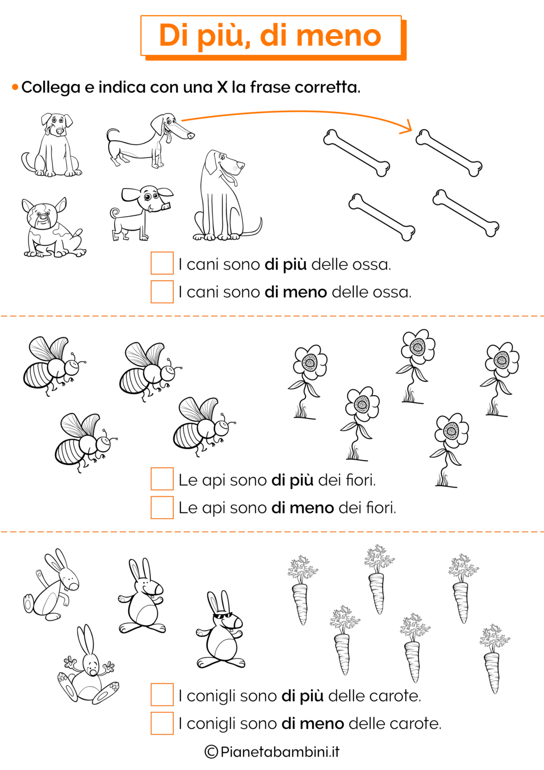 Di Più, Di Meno: Schede Didattiche per Bambini | PianetaBambini.it