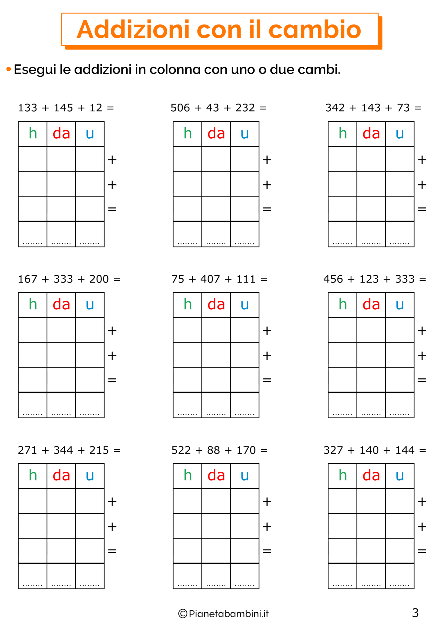Esercizi sulle Addizioni per la Scuola Primaria da Stampare | PianetaBambini.it