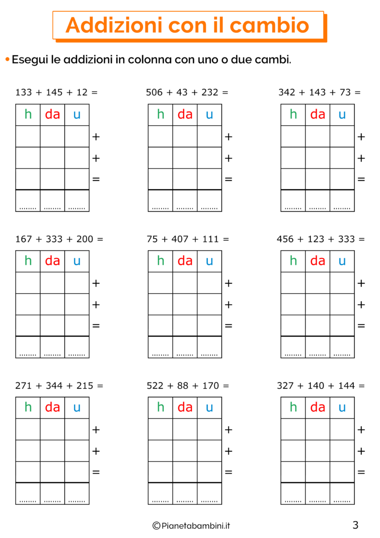 Addizioni con il Cambio: Esercizi per la Scuola Primaria ...