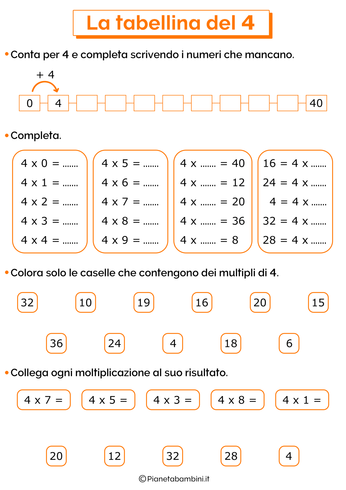 Le Tabelline: Schede Didattiche per la Classe Seconda | PianetaBambini.it