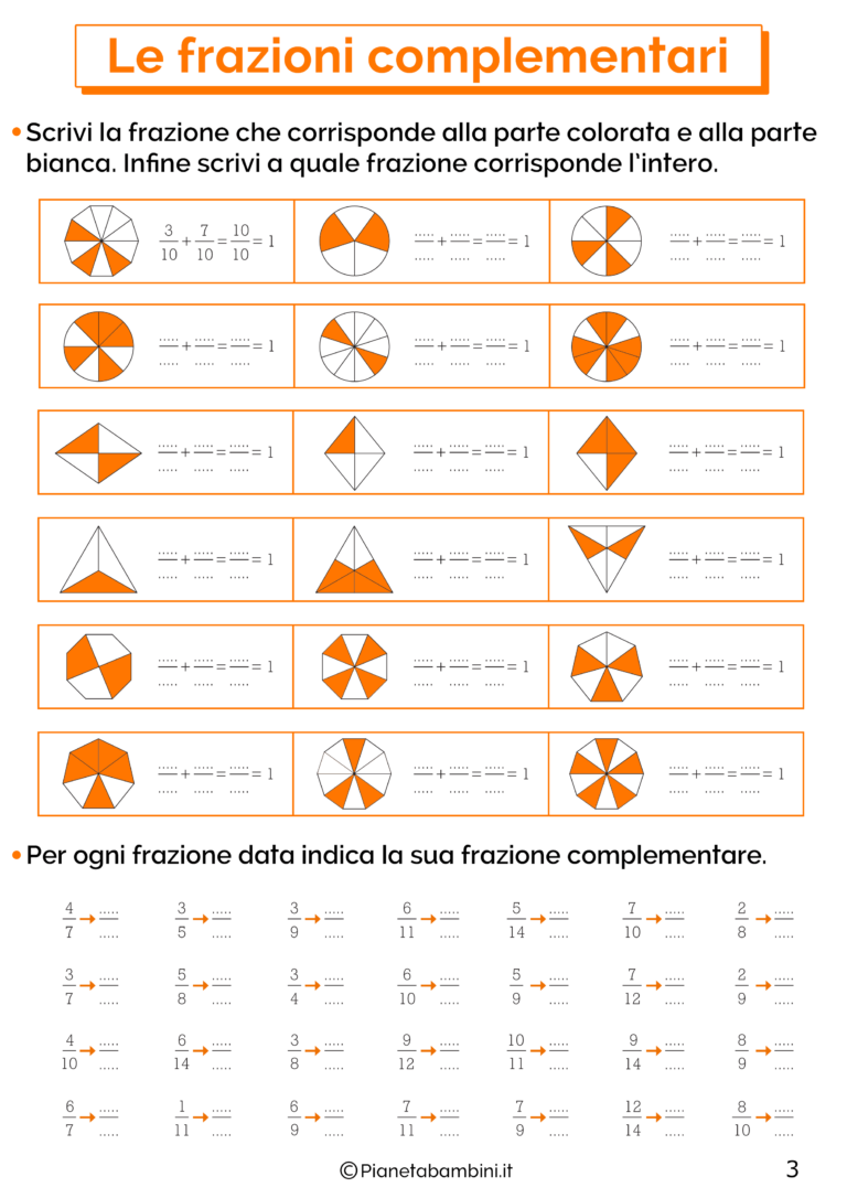 Frazioni Complementari: Esercizi per la Scuola Primaria | PianetaBambini.it