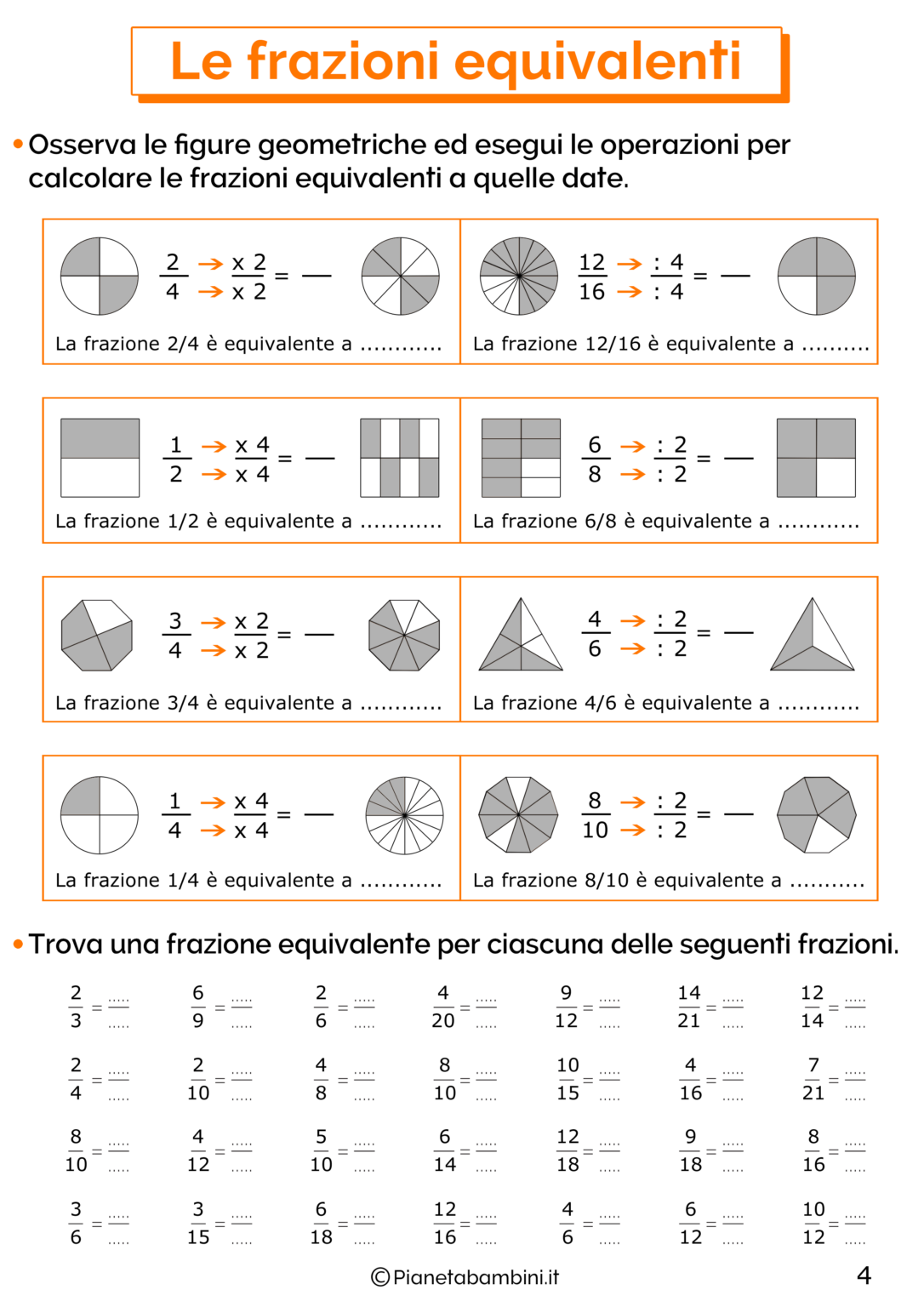 Frazioni Equivalenti: Esercizi per la Scuola Primaria | PianetaBambini.it