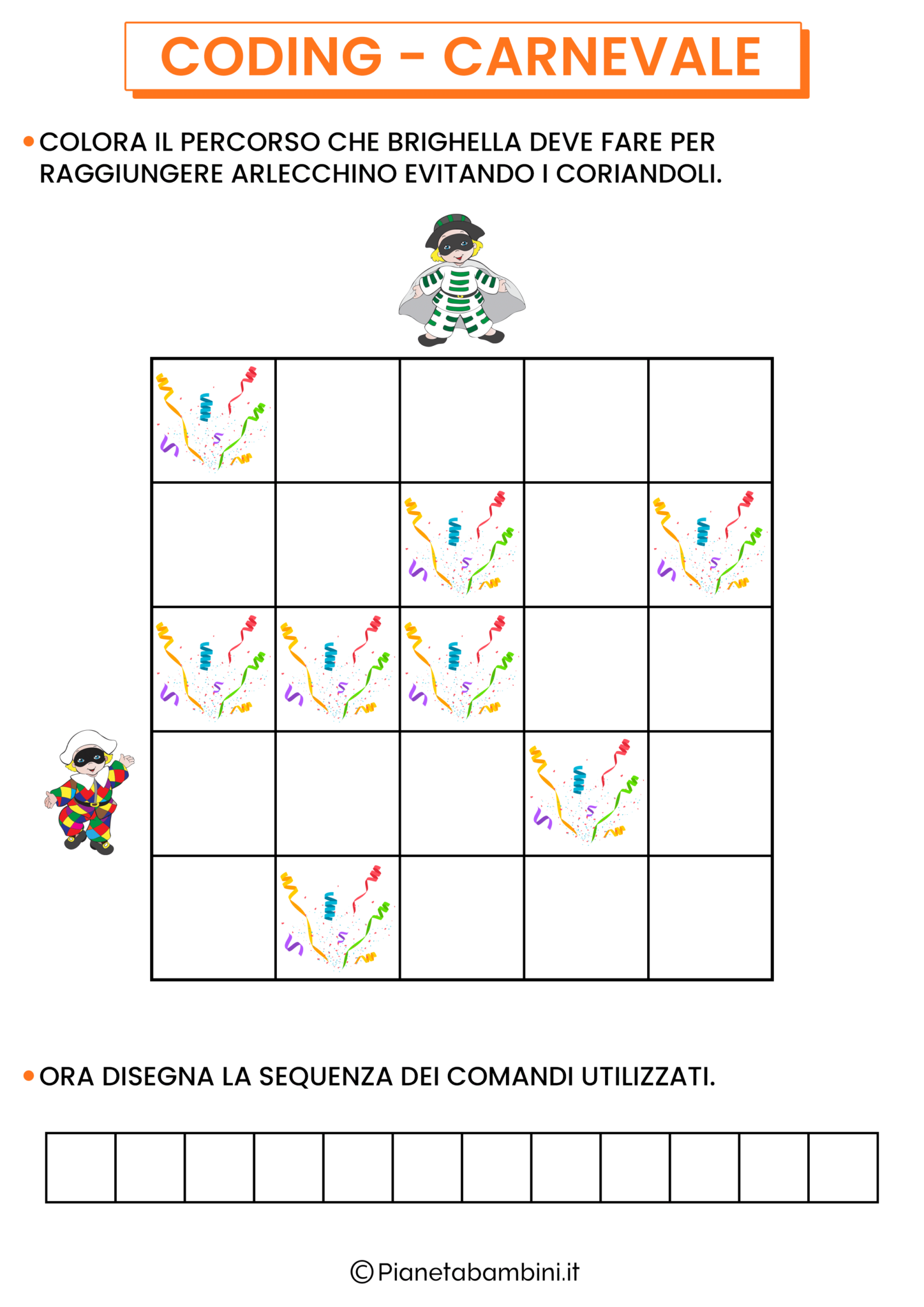 Schede di Coding sul Carnevale | PianetaBambini.it