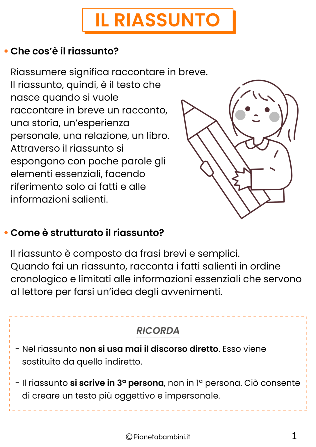 Il Riassunto: Schede Didattiche per la Scuola Primaria | PianetaBambini.it