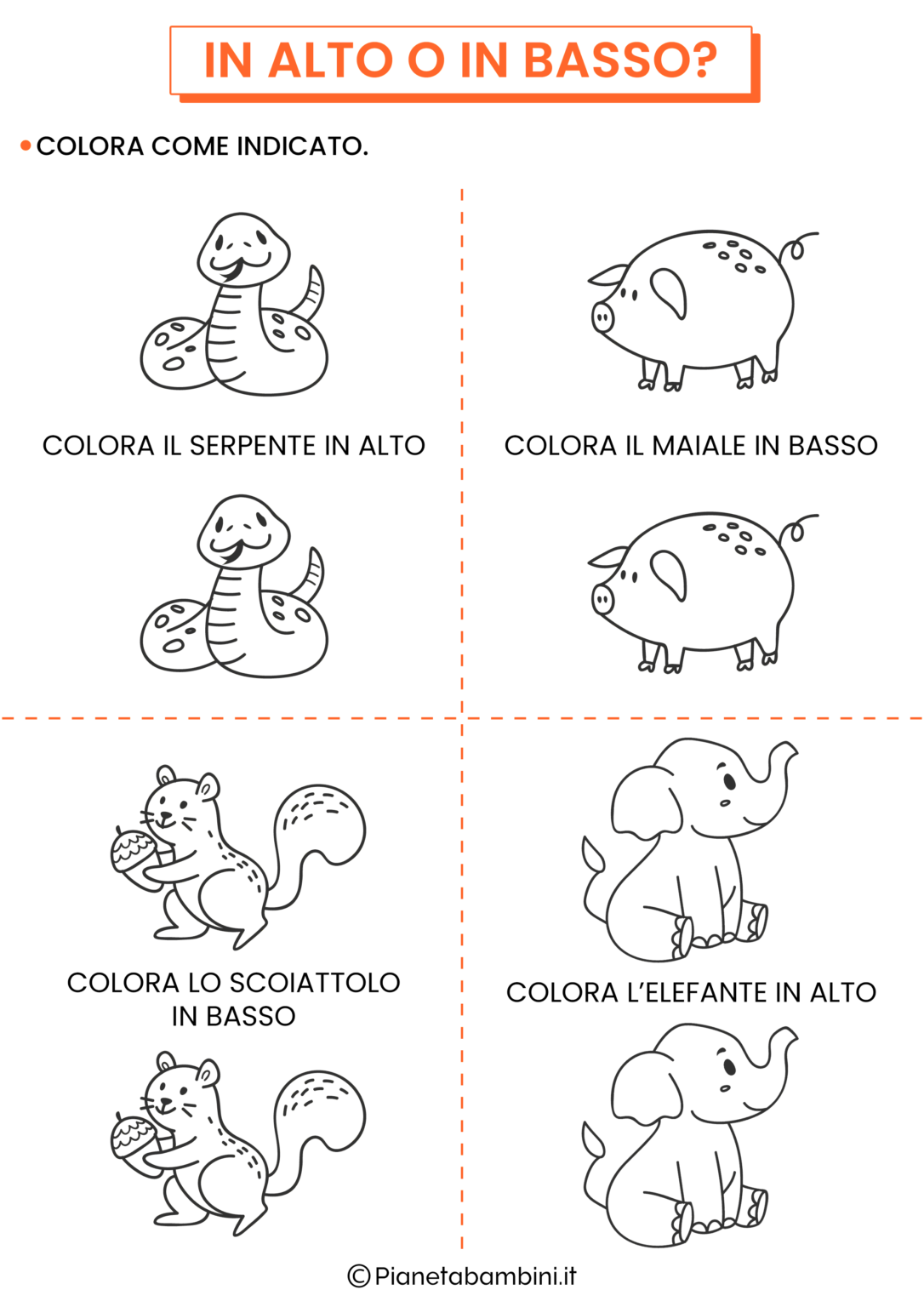 In Alto e In Basso: Schede Didattiche per Bambini | PianetaBambini.it