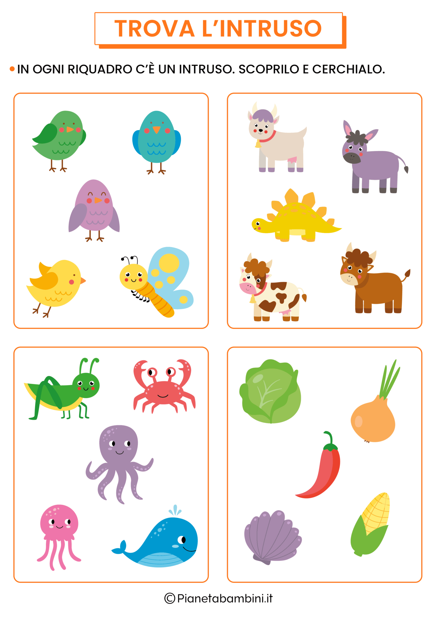 Trova l'Intruso: 57 Schede Didattiche per Bambini | PianetaBambini.it